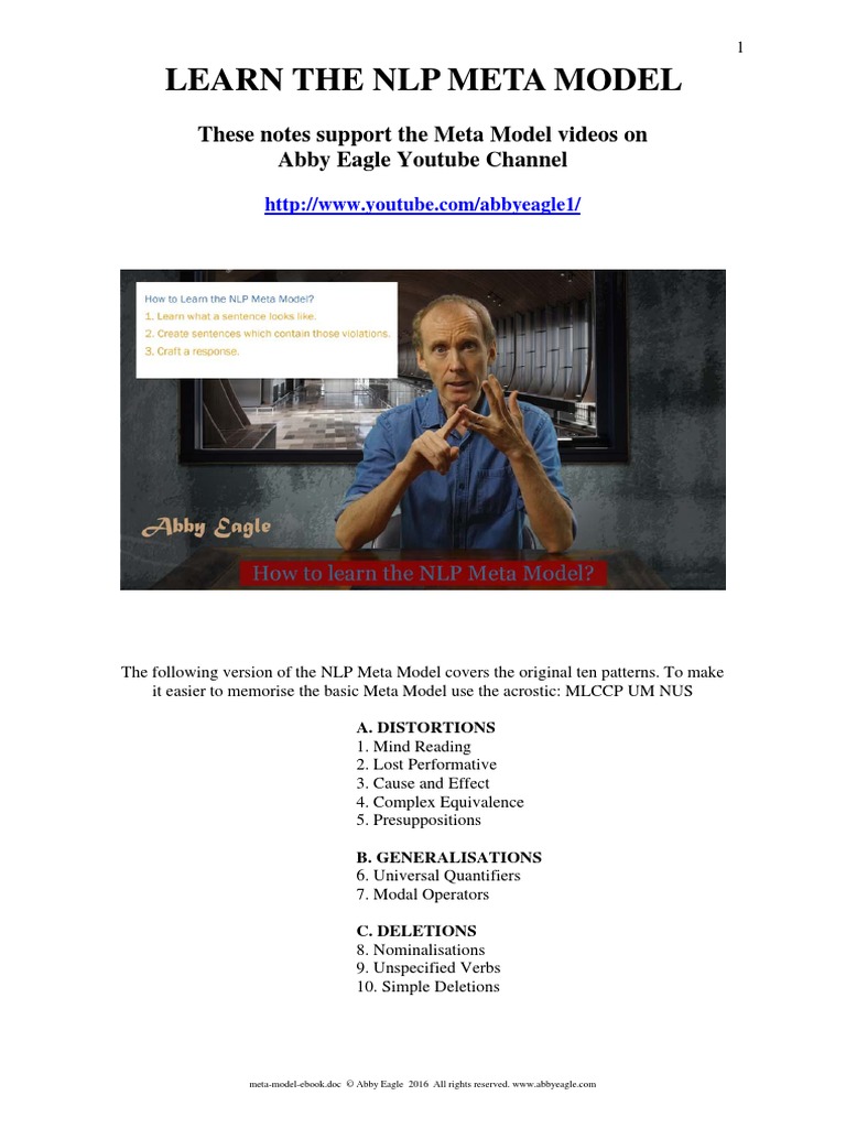 Meta Model Ebook | PDF | Neuro Linguistic Programming | Thought