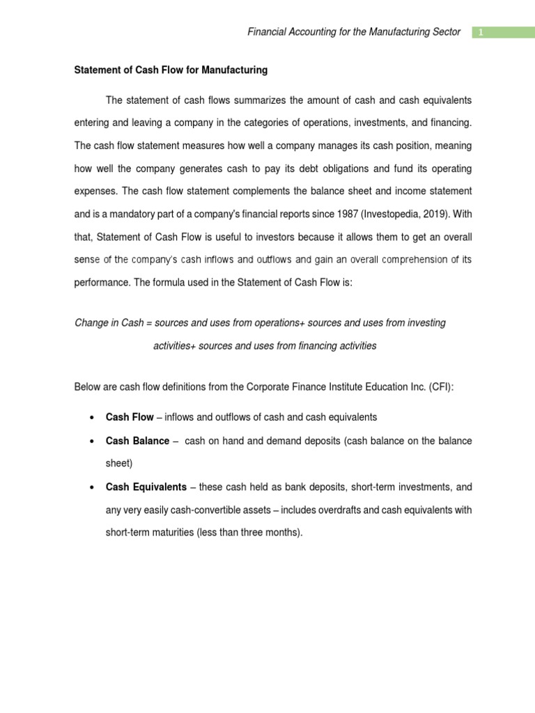 Cash Flow Statement Overview for Manufacturing | PDF | Business