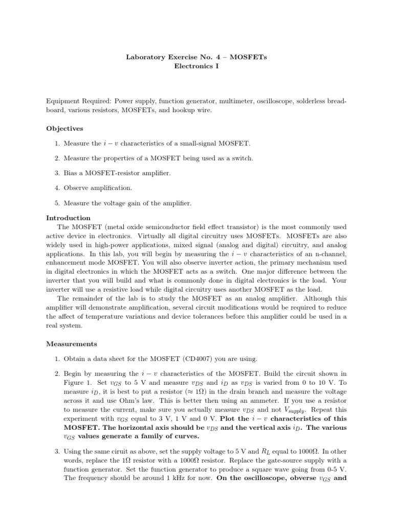 Lab 4 Mosfets | PDF | Mosfet | Amplifier