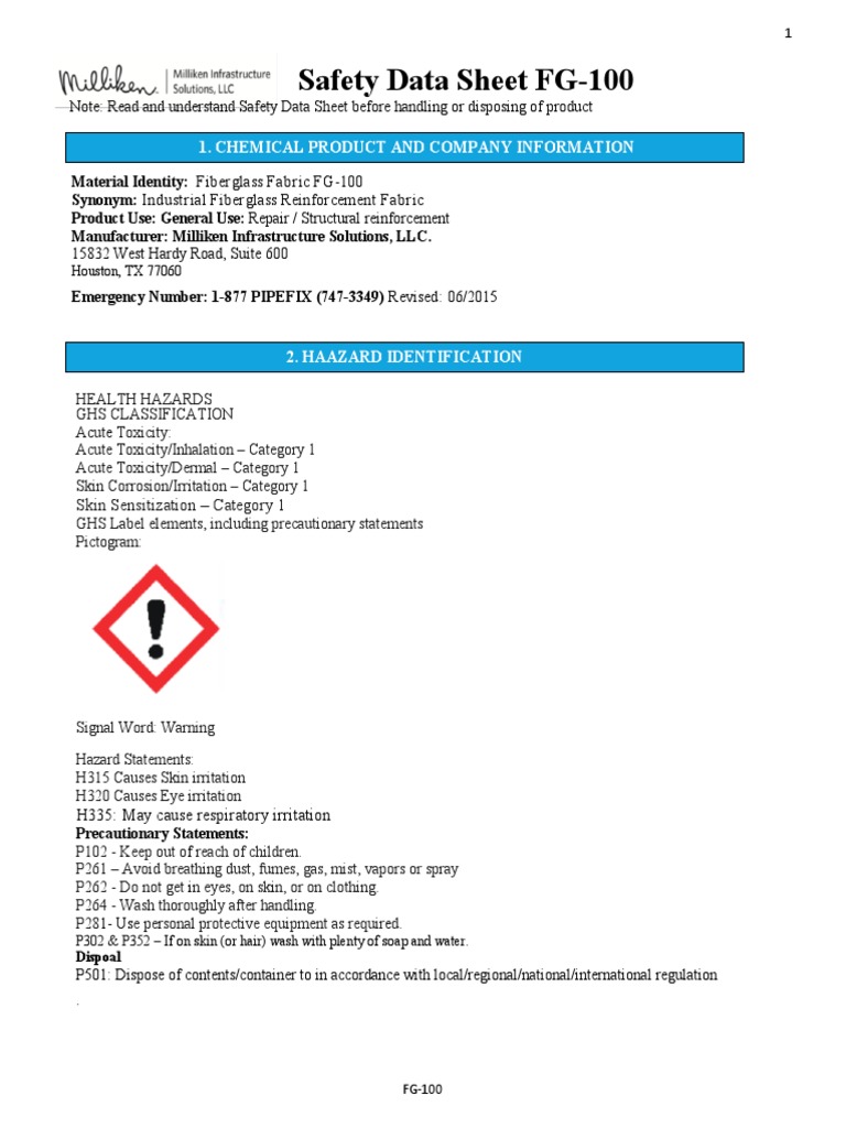 Safety Data Sheet FG-100: 1. Chemical Product and Company Information ...