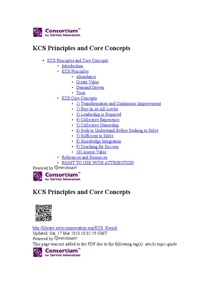 KCS Principles and Core Concepts PDF | PDF | Leadership | Wikipedia