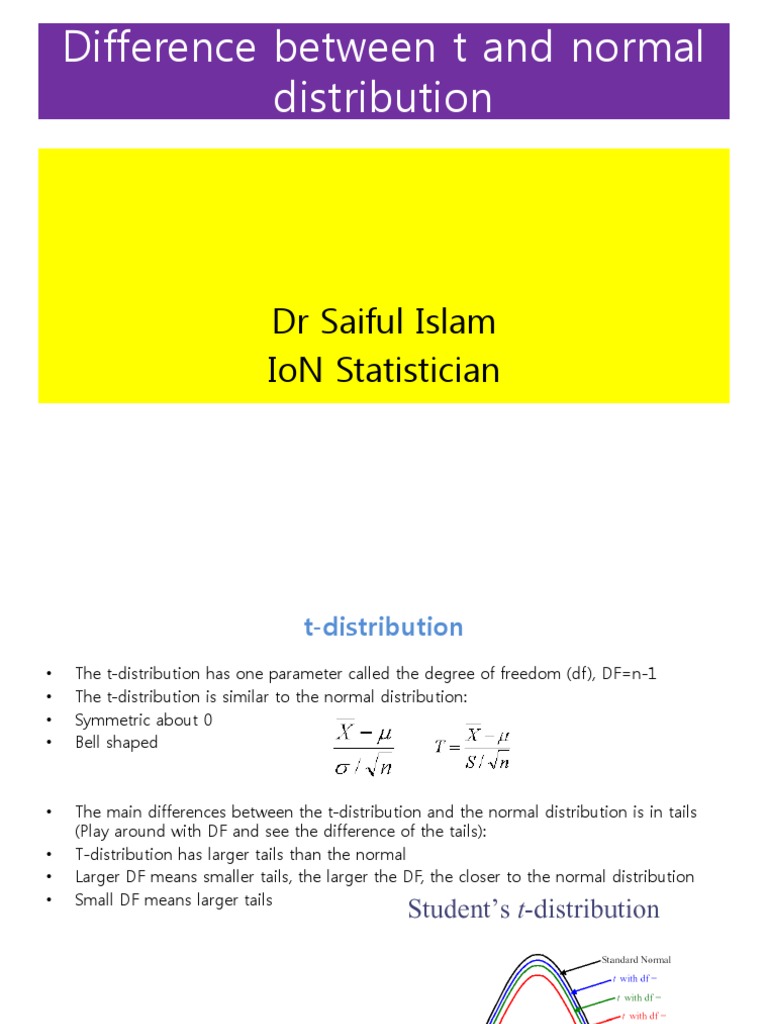 Differences Between t and Normal Distributions | PDF