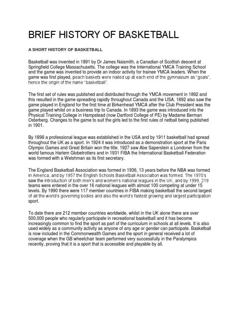 Brief History of Basketball | PDF | Swimming (Sport) | Volleyball