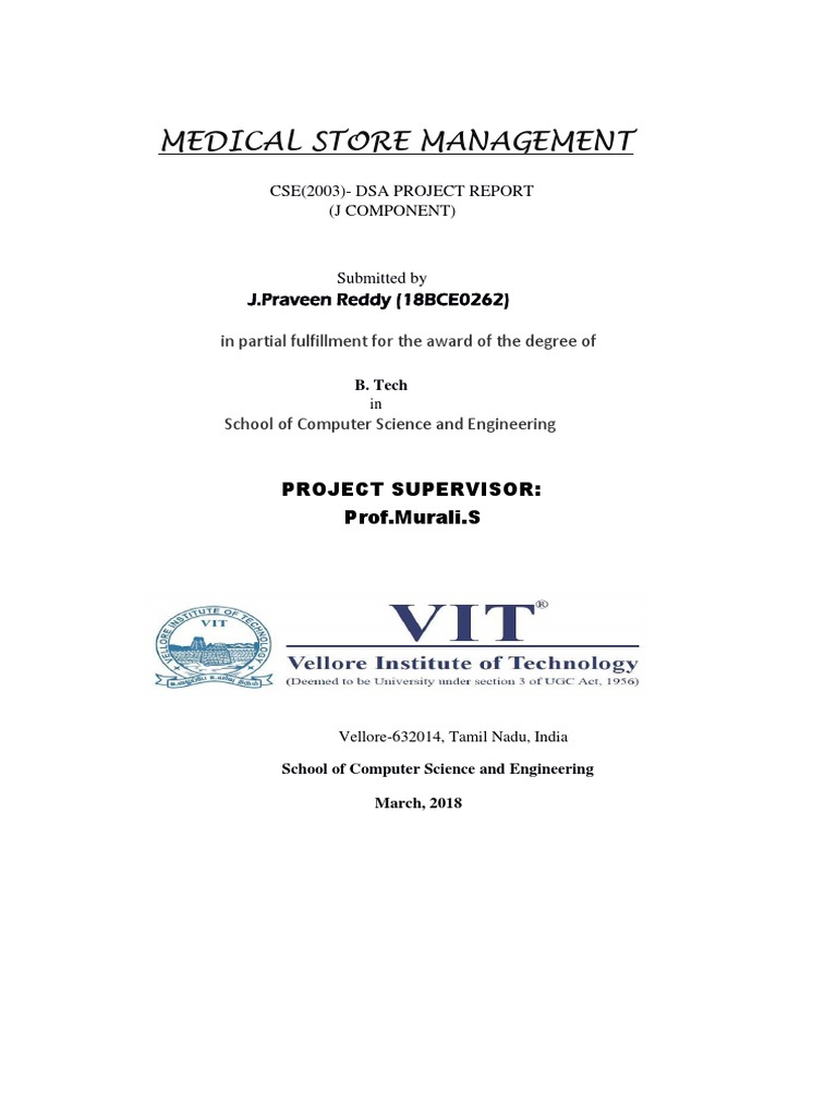 Medical Store Management: Cse (2003) - Dsa Project Report | Download ...