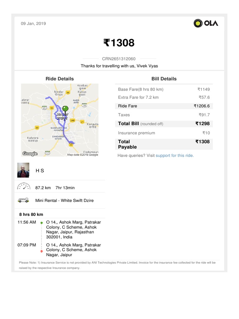 ola bill | Invoice | Services (Economics)