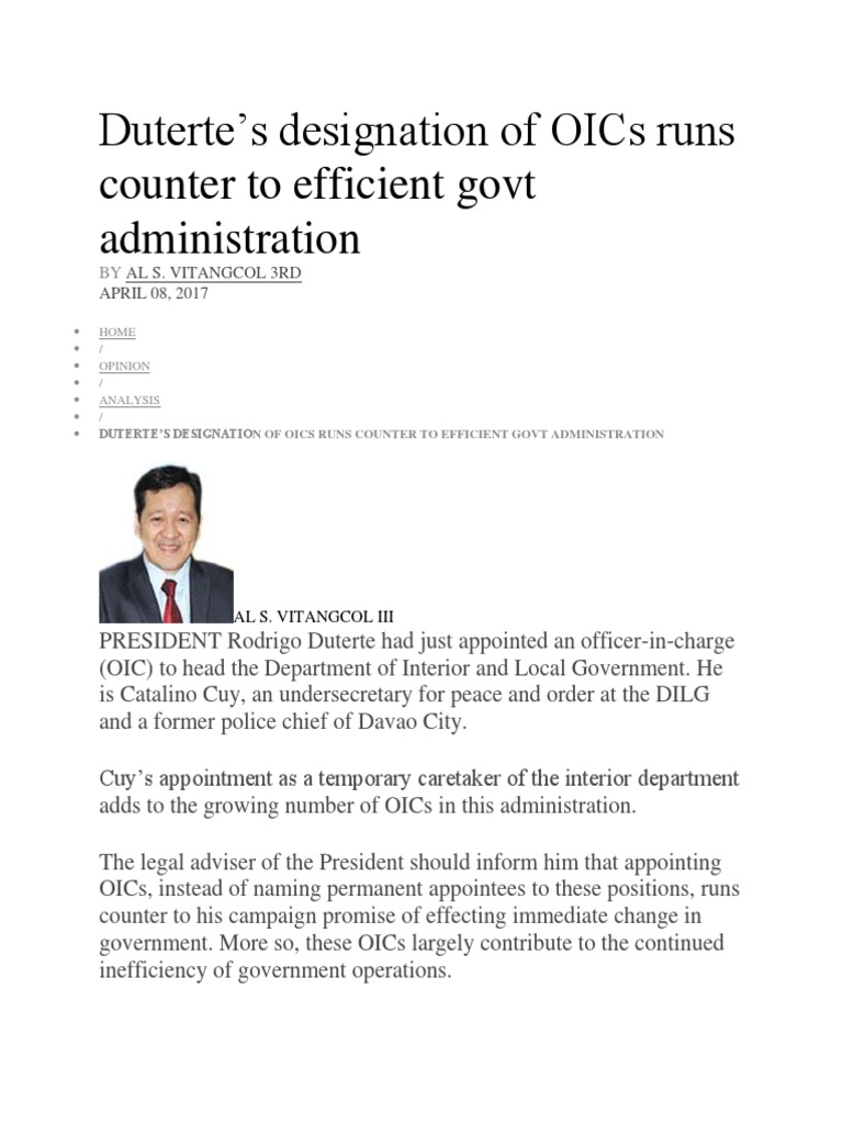 Duties of OIC | PDF | Rodrigo Duterte | Common Law