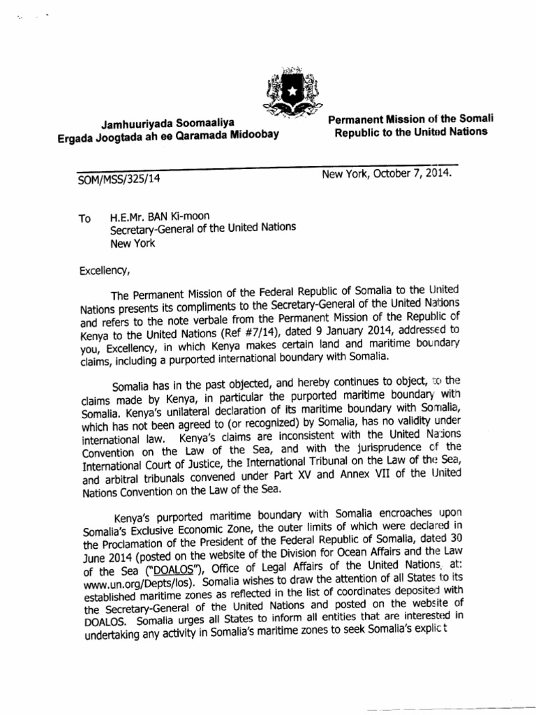 Somalia Note Verbale Dated 7 October 2014