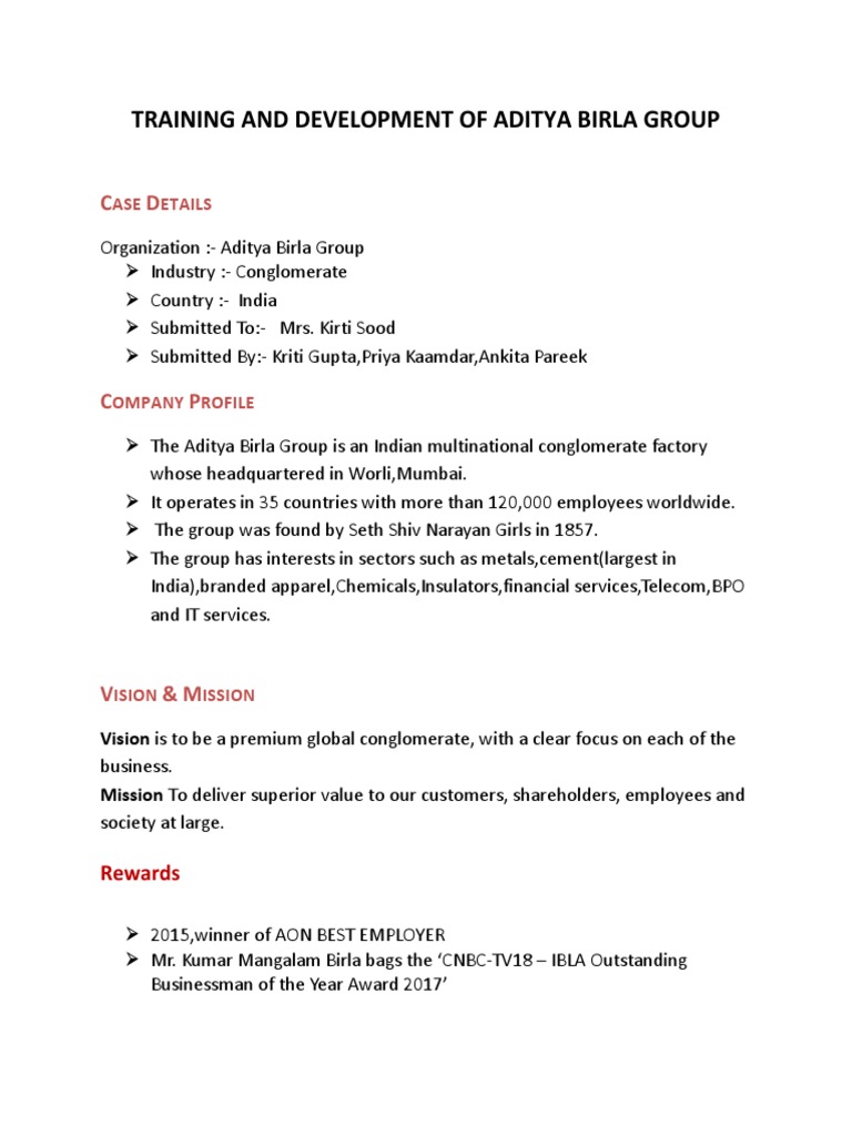 Aditya Birla Group Training Overview | PDF | Business | Economies