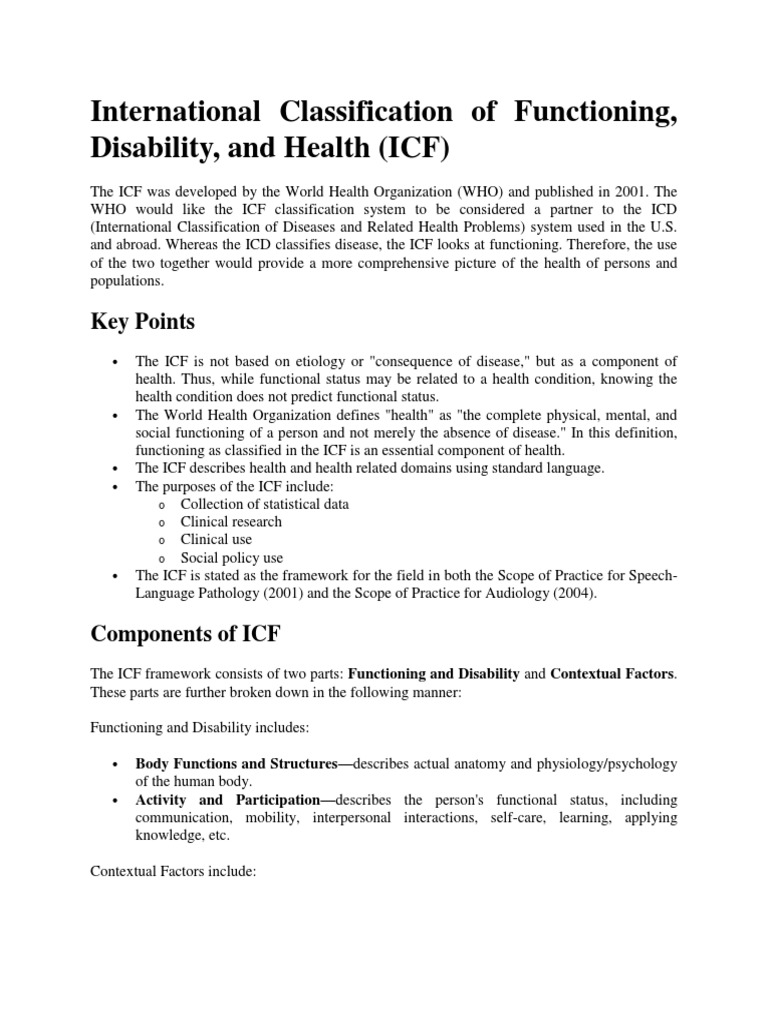 International Classification of Functioning | PDF | International ...