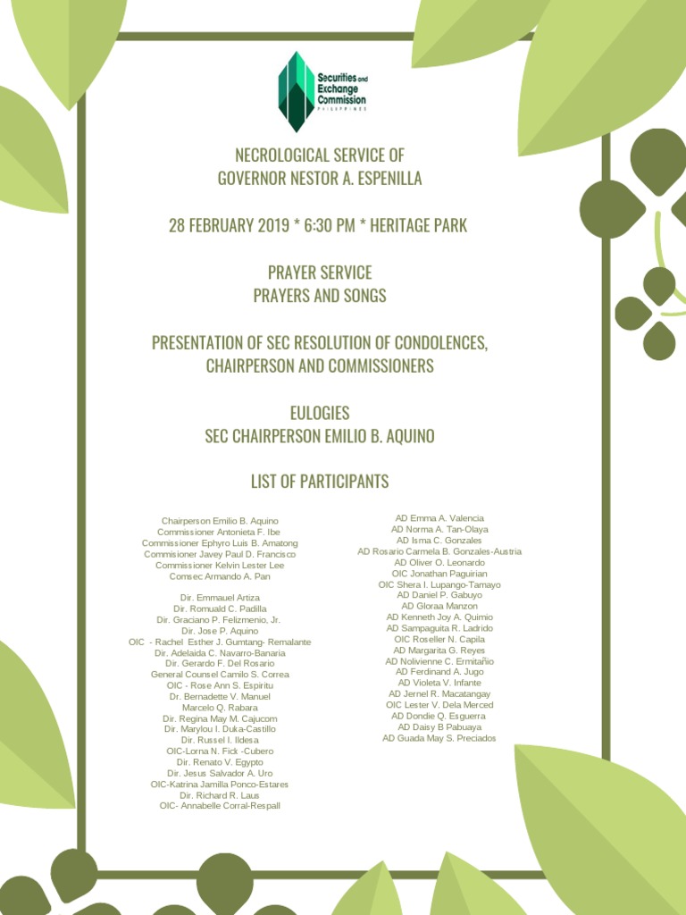 Necrological Service for Nestor Espenilla | PDF