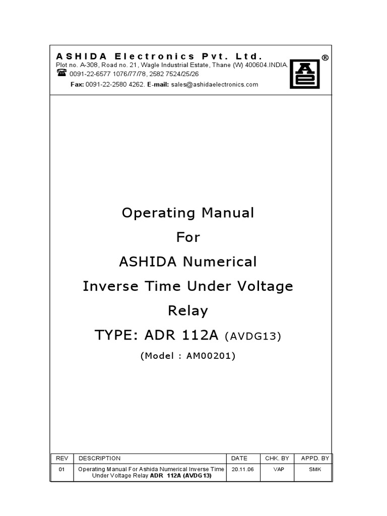 Operating Manual For ASHIDA Numerical Inverse Time Under Voltage Relay ...