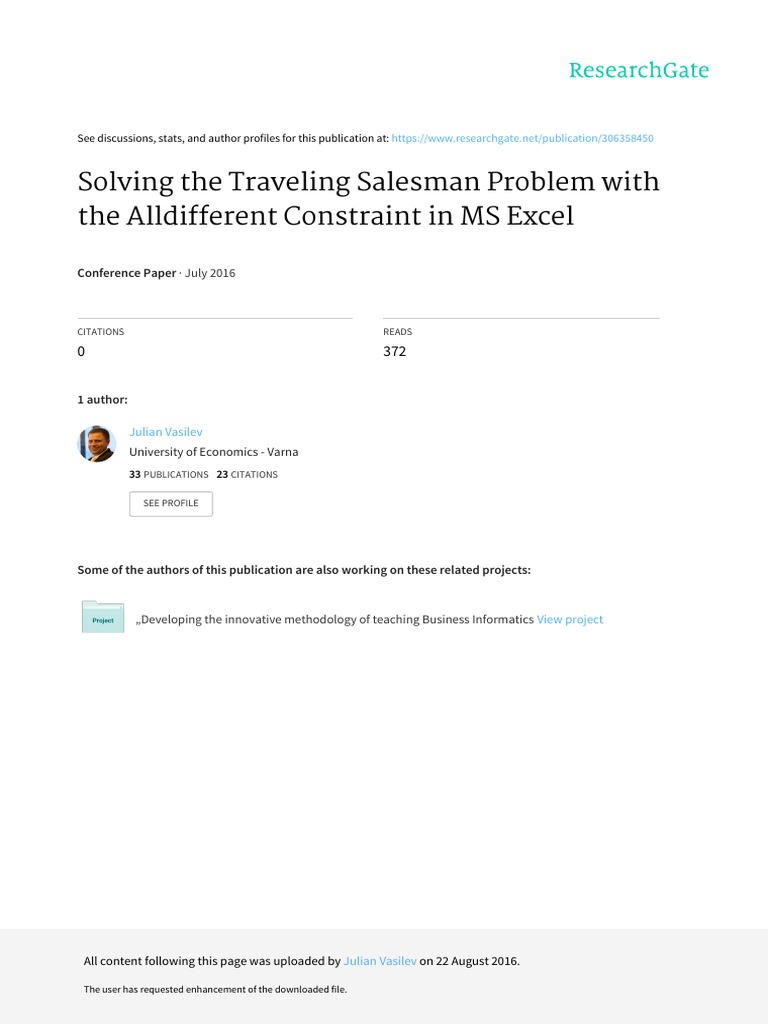 Solving The Traveling Salesman Problem With The Alldifferent Constraint ...