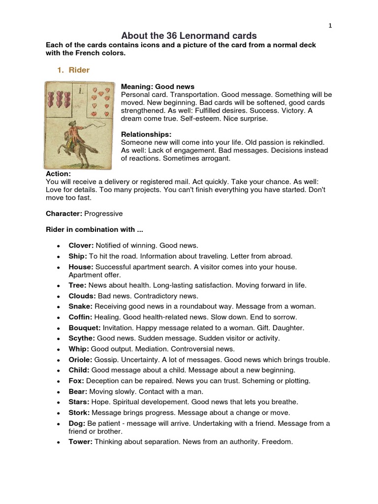 Lenormand Rider Card Meanings | PDF | Luck | Lie