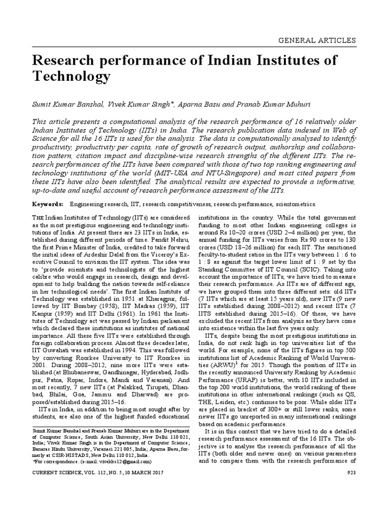 IIT Research Performance Analysis | PDF | Science
