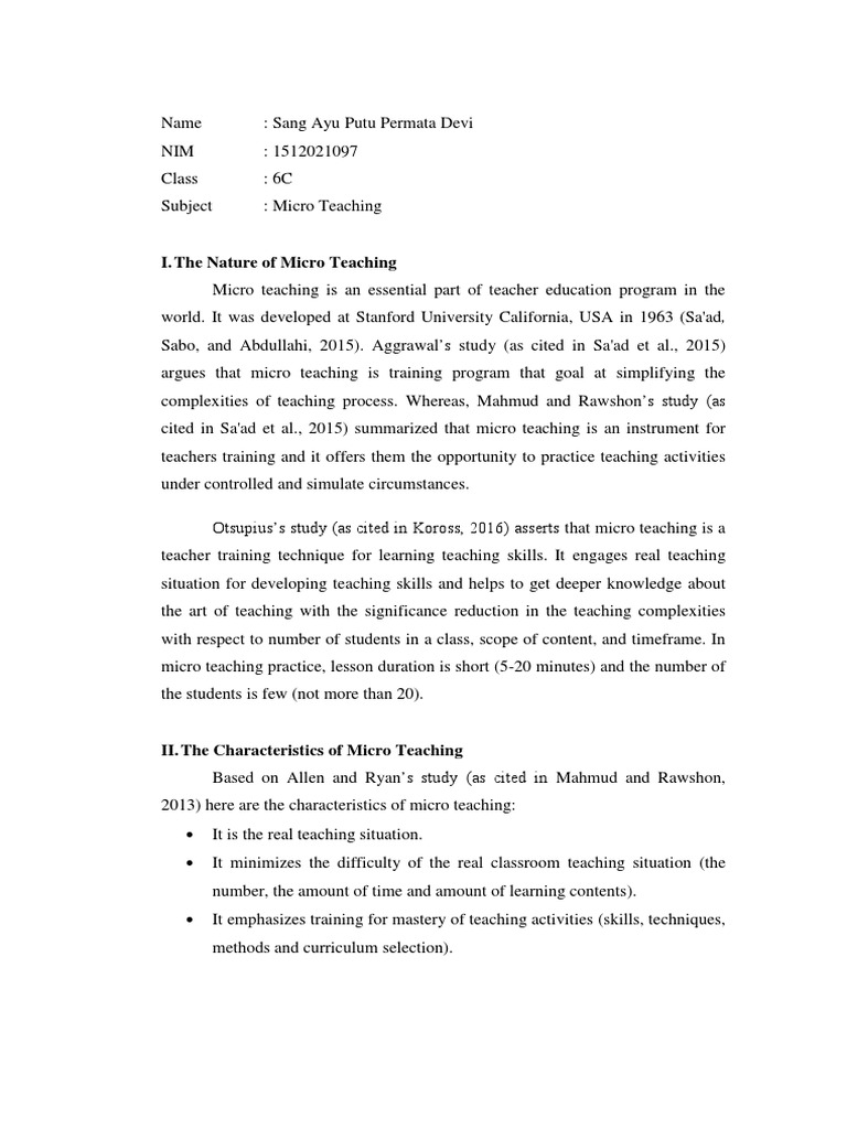 The Nature, Characteristics Etc Micro Teaching | PDF | Teacher Education | Teachers