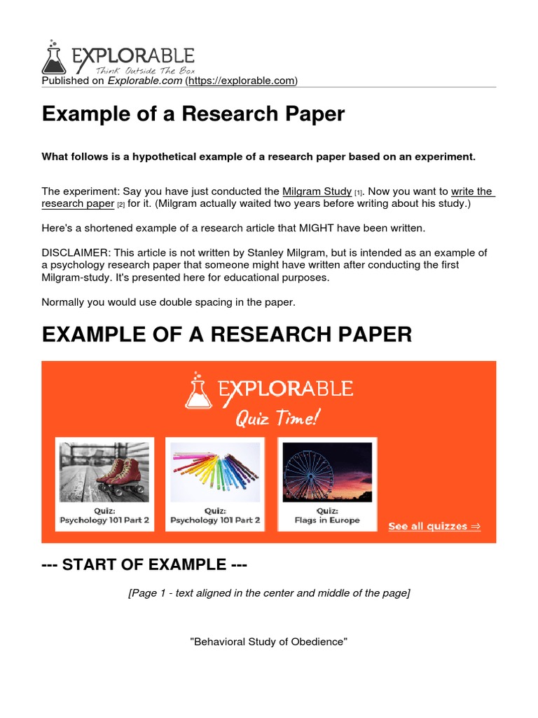 Example of a Psychology Research Paper | PDF | Obedience (Human ...