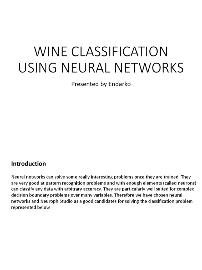 Week 4 - WINE CLASSIFICATION USING NEURAL NETWORKS - (MLP) - Sept2014 PDF | PDF