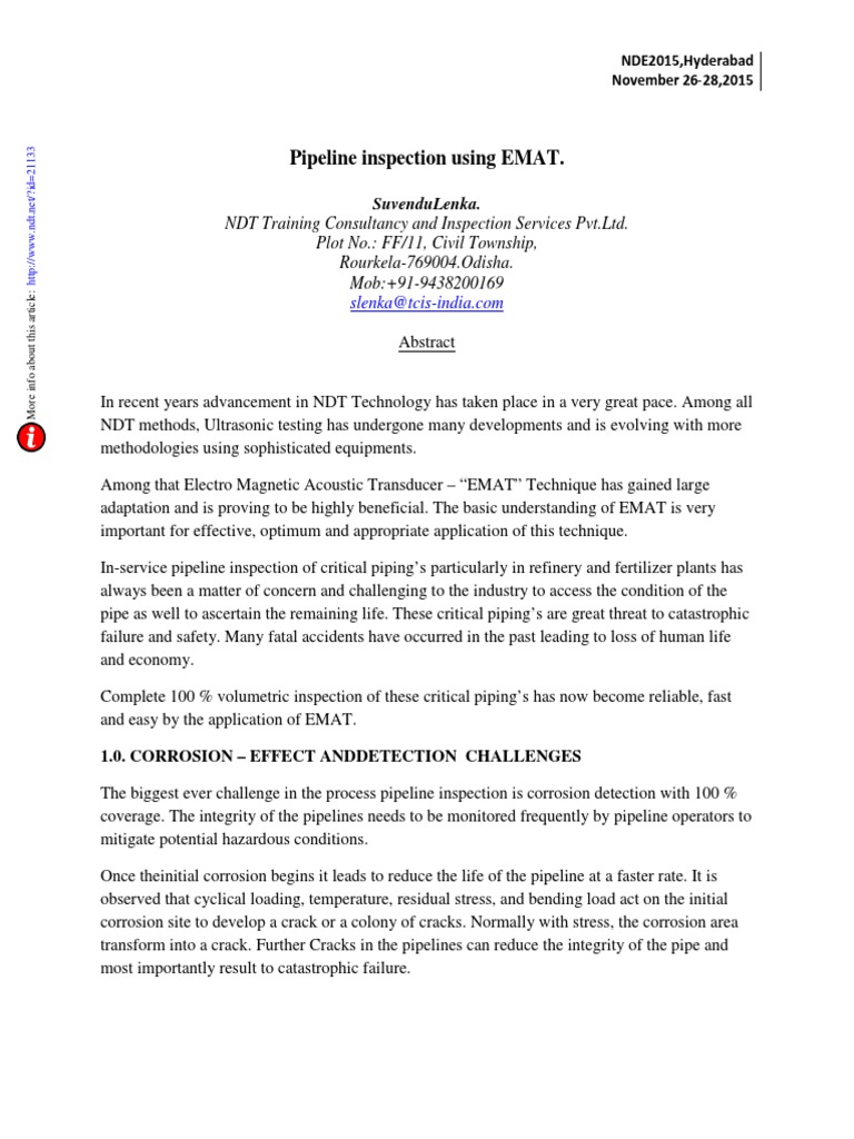 Pipeline Inspection Using EMAT | PDF | Ultrasound | Nondestructive Testing