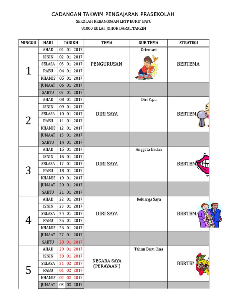 Contoh Takwim Prasekolah | PDF