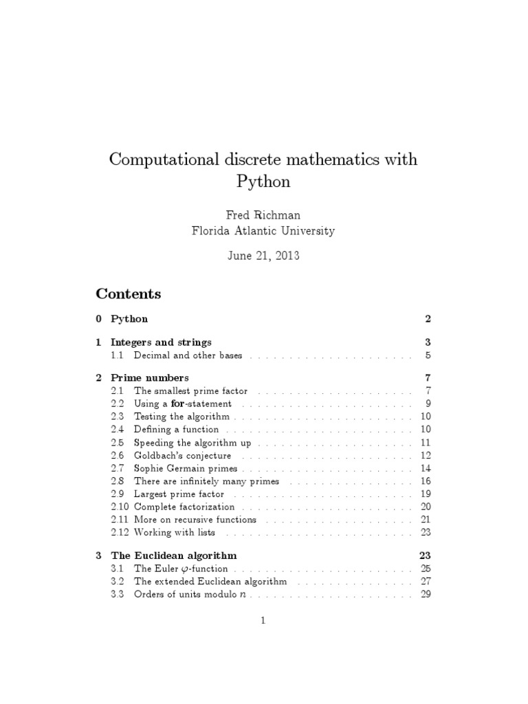 Computational Discrete Mathematics With Python Pdf Pdf Fermats Last Theorem Boolean Data Type 2437