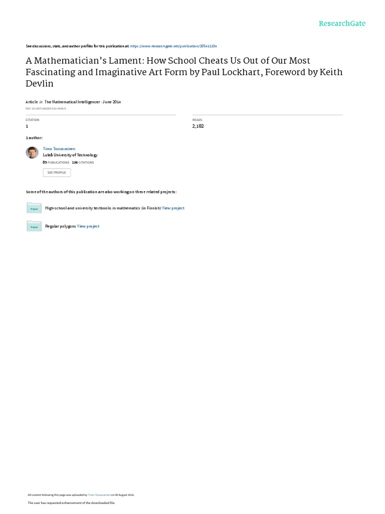 A Mathematician's Perspective on 'A Mathematician's Lament': An ...