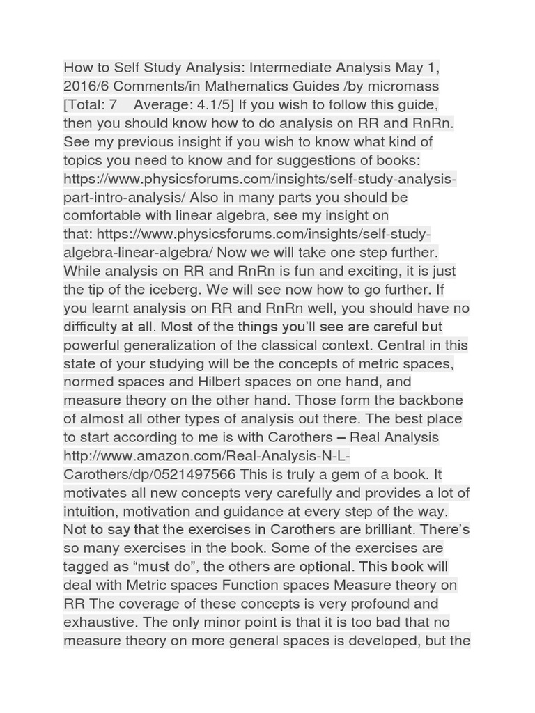 Intermediate Analysis Self-Study Guide | PDF | Functional Analysis ...