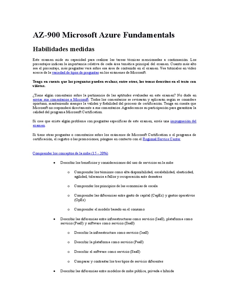 Exam AZ-900 Microsoft Azure Fundamentals | PDF | Microsoft Azure | Computación en la nube