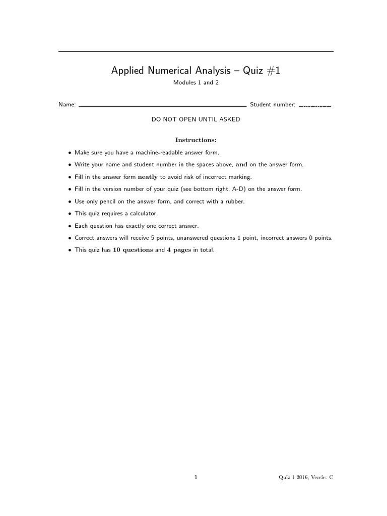 Applied Numerical Analysis - Quiz #1 | PDF | Interpolation | Polynomial
