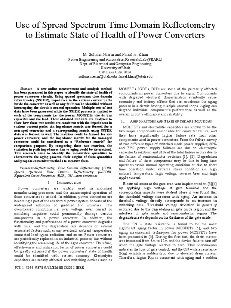 Use of Spread Spectrum Time Domain Reflectometry To Estimate State of ...