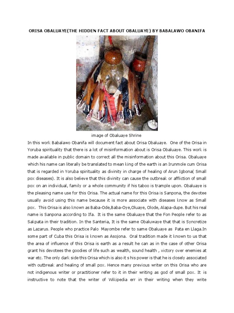 The Hidden Facts About Obaluaye | PDF | Wellness | Medical