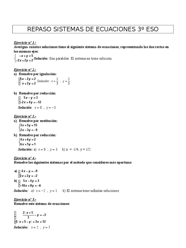 Repaso Sistemas de Ecuaciones | PDF