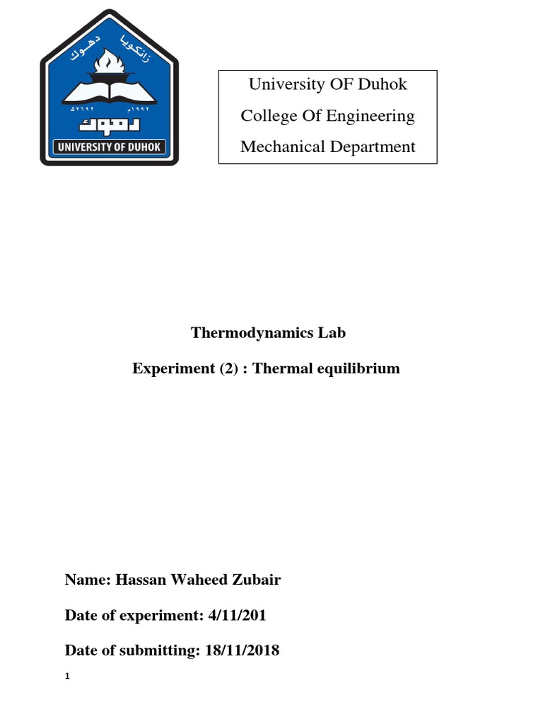 Thermo Lab Report | PDF | Thermodynamic Equilibrium | Temperature
