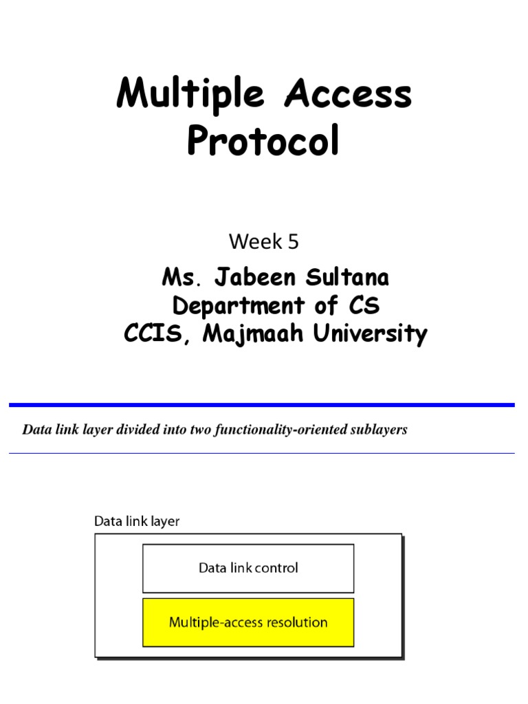 Multiple Access Protocol: Ms. Jabeen Sultana Department of CS CCIS ...