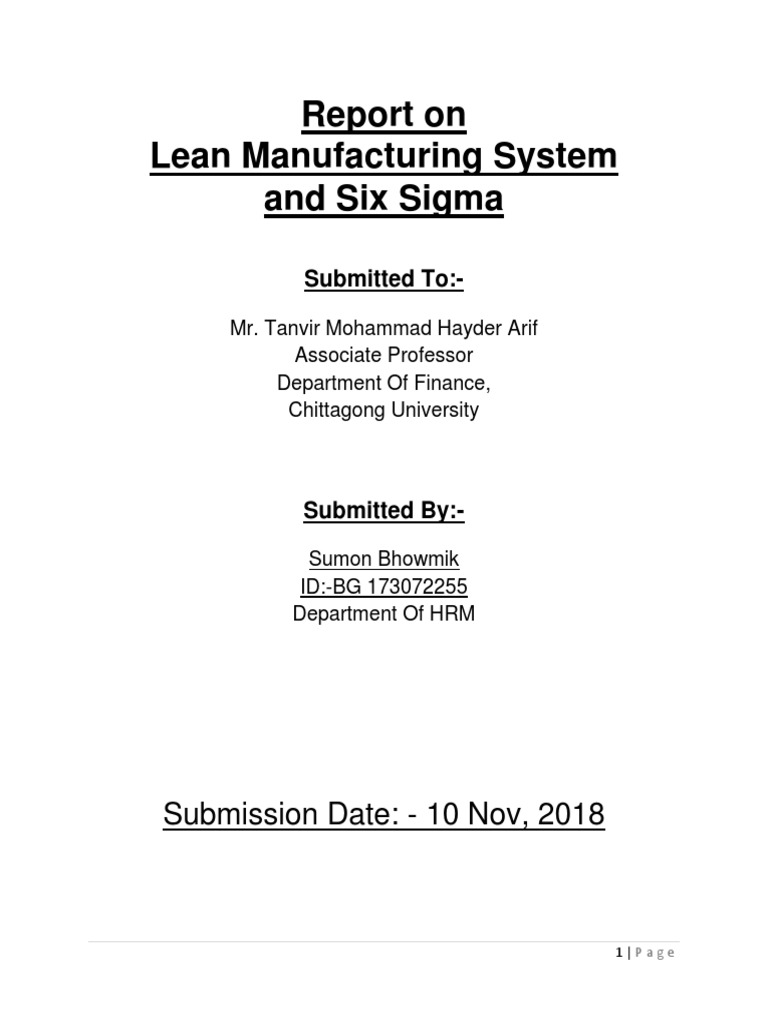 Assignment On Lean Manufacturing and Six Sigma | PDF | Six Sigma | Lean ...