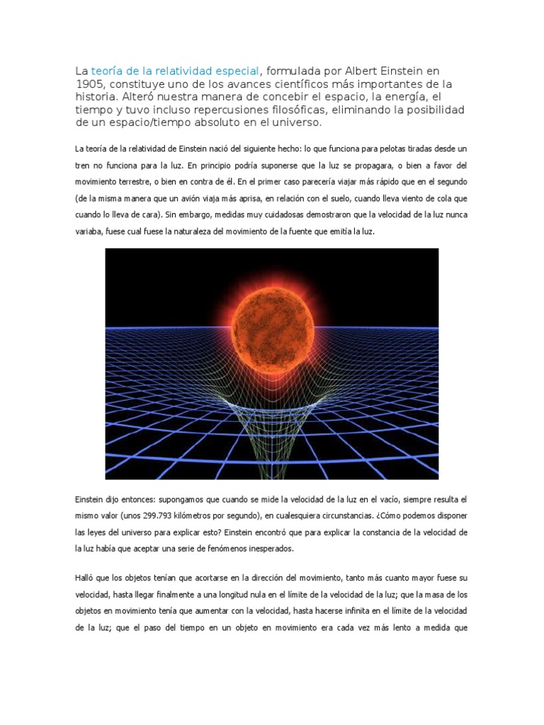 La Teoría de La Relatividad Especial | PDF | Ligero | Relatividad especial