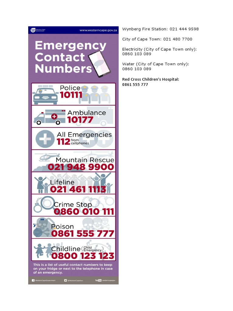 Cape Town Emergency Numbers | PDF