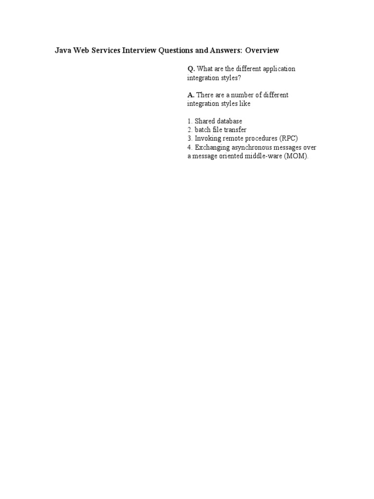 Java Web Services Interview Questions And Answers Overview Integration Styles Pdf Web