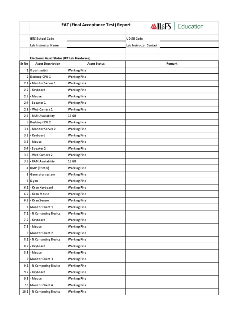 FAT (Final Acceptance Test) Report | PDF | Client (Computing ...