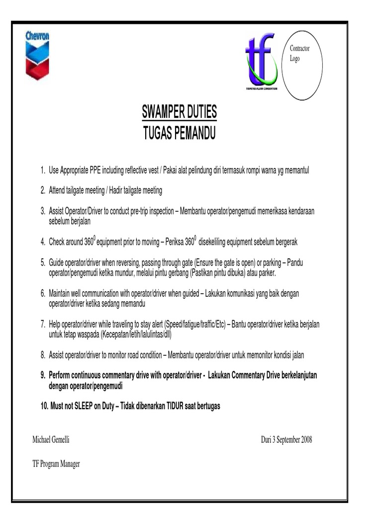 Swamper Duties | PDF