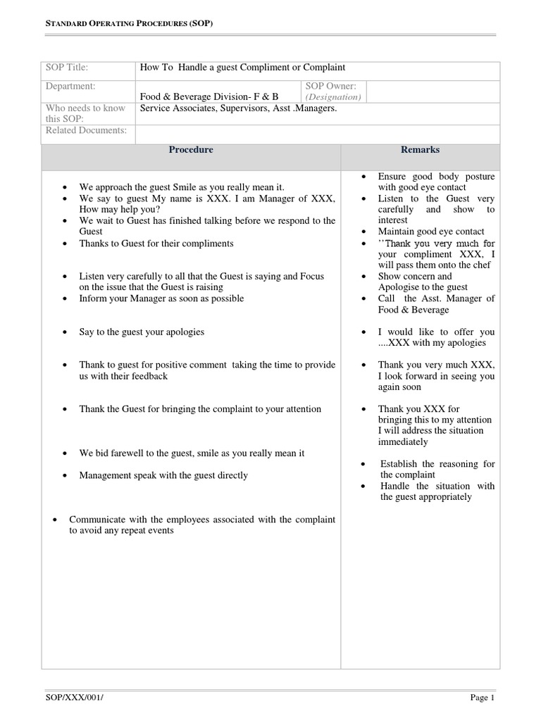 How To Handle A Guest Compliment or Complaint | PDF | Business