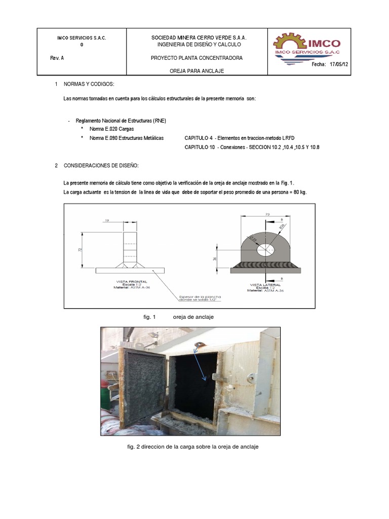 Memoria de Calculo Oreja de ANCLAJE | PDF | Ingeniería mecánica ... Memoria de Calculo Oreja de ANCLAJE | PDF | Ingeniería mecánica ...