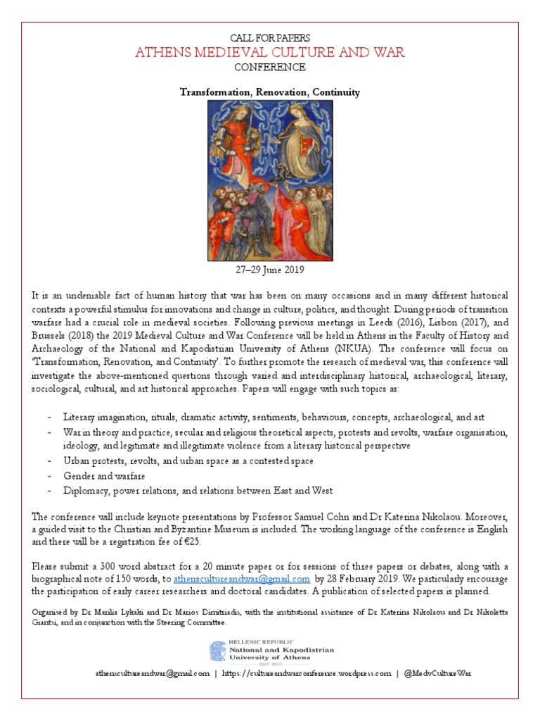 ATHENS MEDIEVAL CULTURE AND WAR CONFERENCE CALL FOR PAPERS | PDF | Unrest