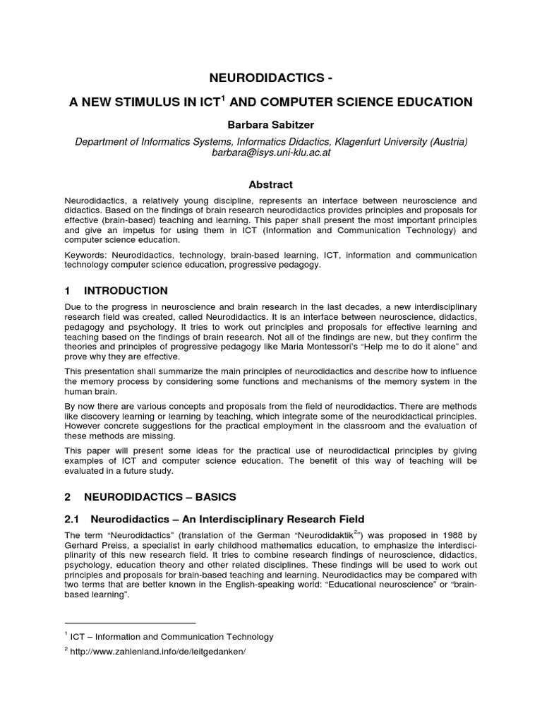 Neurodidactics in ICT Education | PDF | Memory | Educational Technology