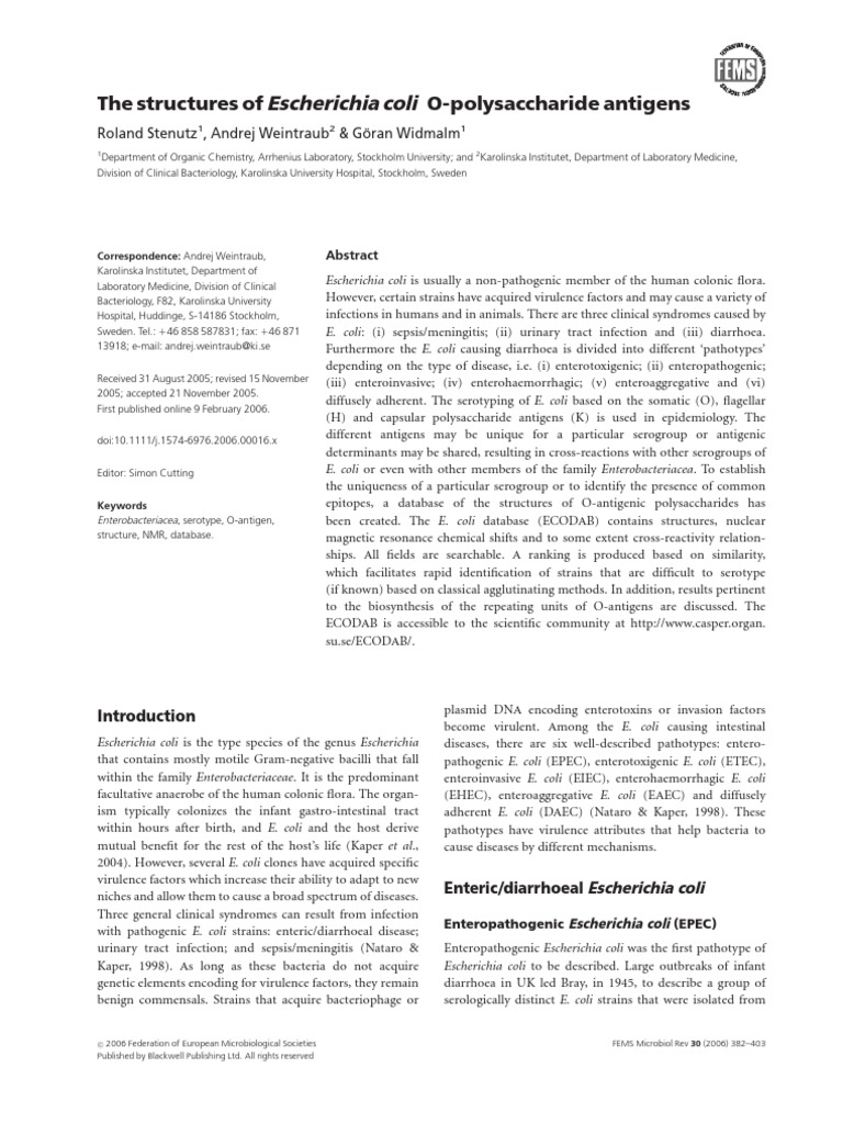 Escherichia Coli: The Structures of O-Polysaccharide Antigens | PDF ...