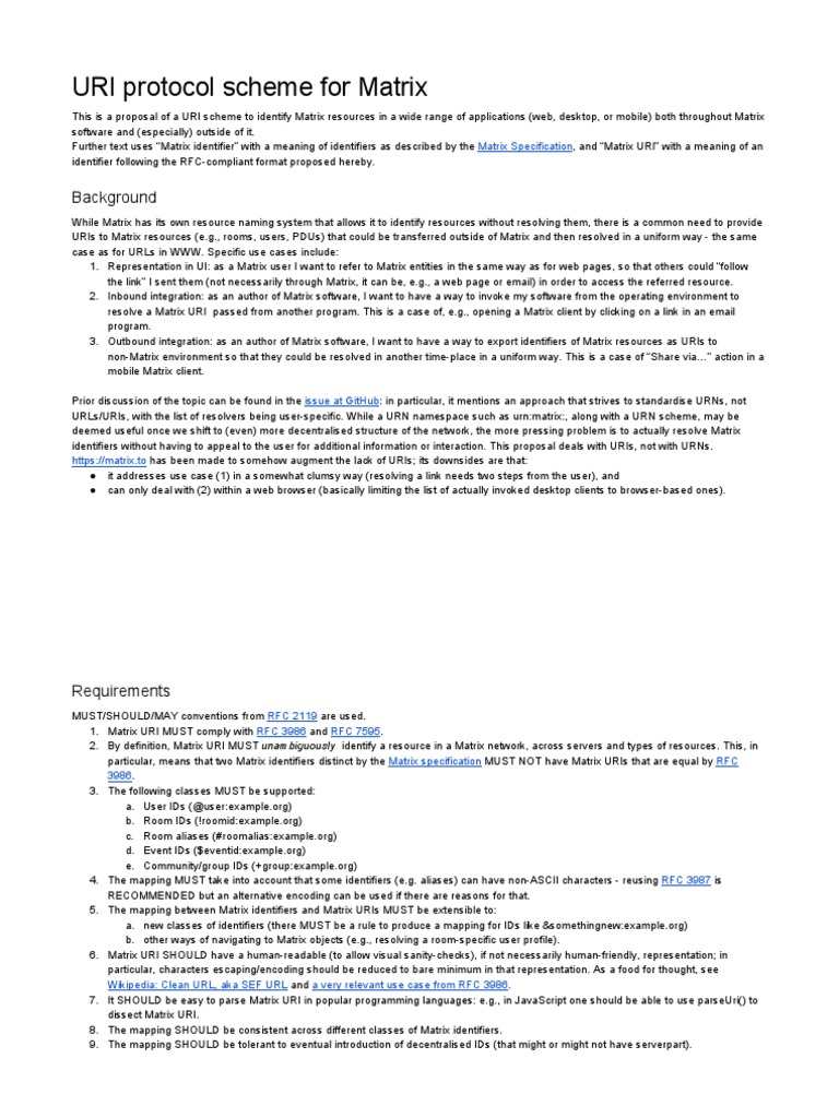 URI Protocol Scheme For Matrix | PDF | Uniform Resource Identifier ...