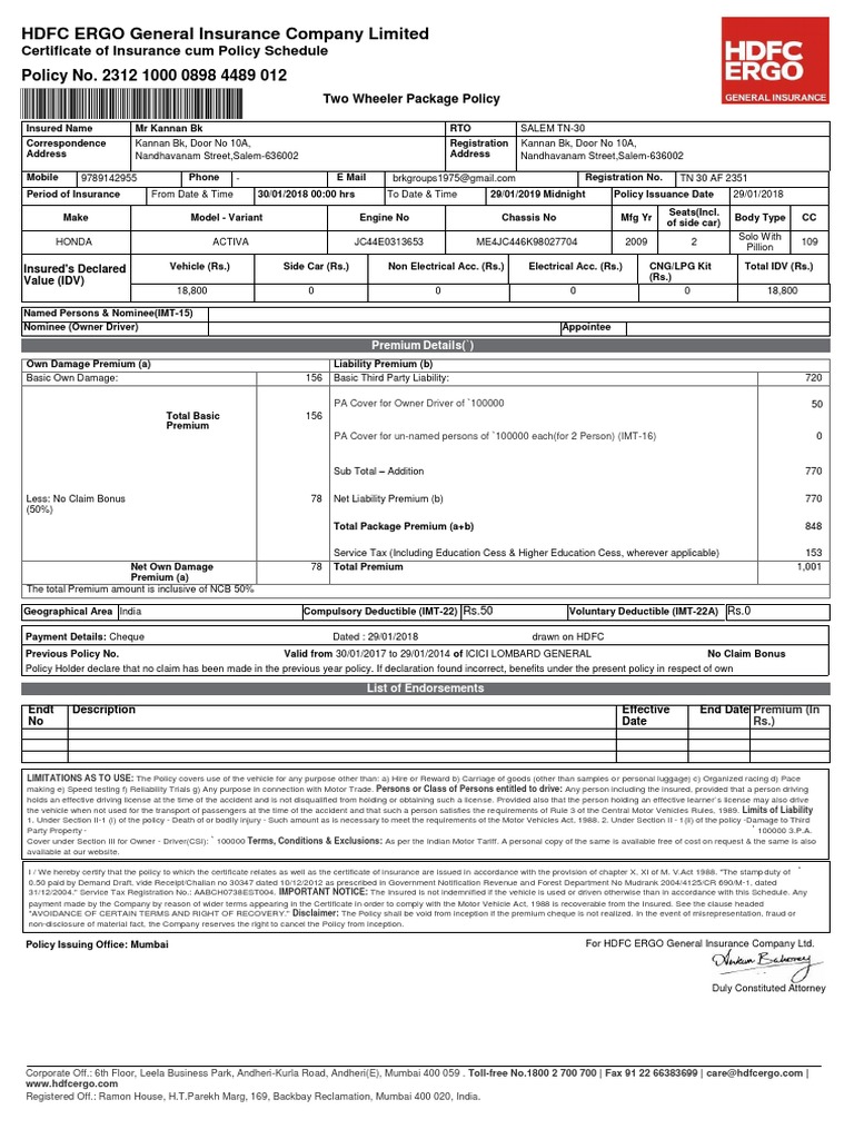 Bike Insurance | PDF | Driver's License | Deductible