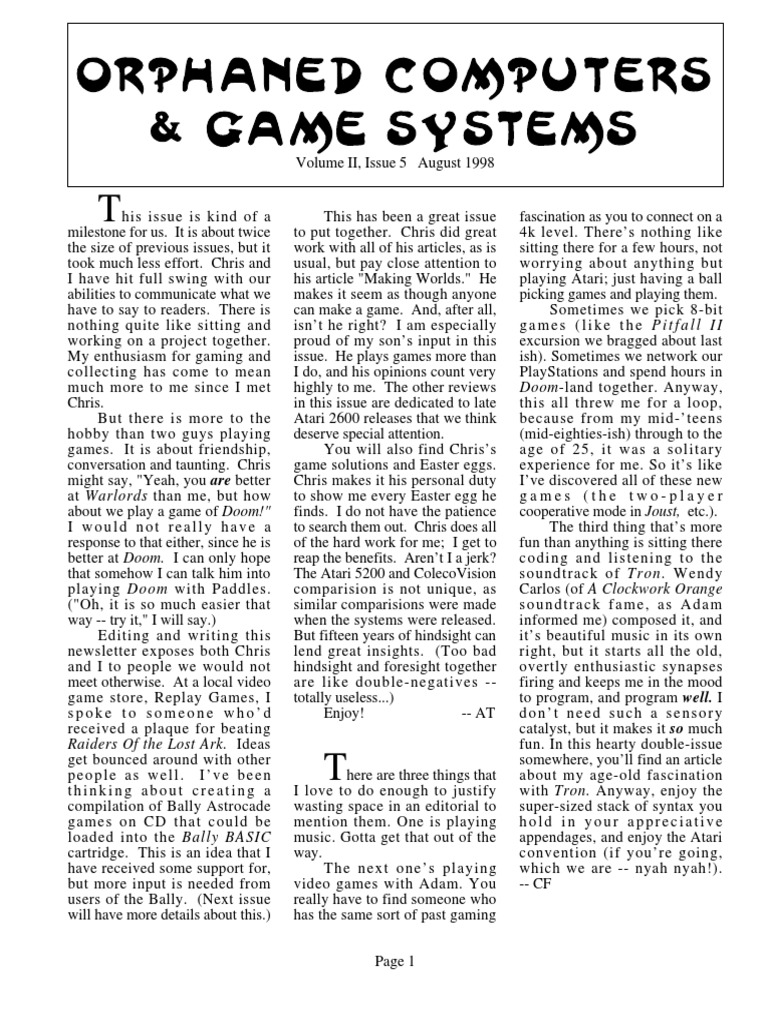 Orphaned Computer & Game Systems - Volume II Issue 5 (1998-08) (Trionfo, Adam) (US) | PDF ...