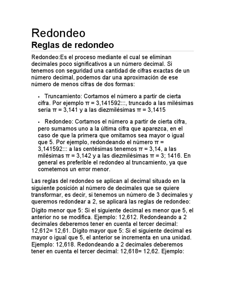 Reglas y métodos de redondeo de números decimales | PDF | Decimal | Pi