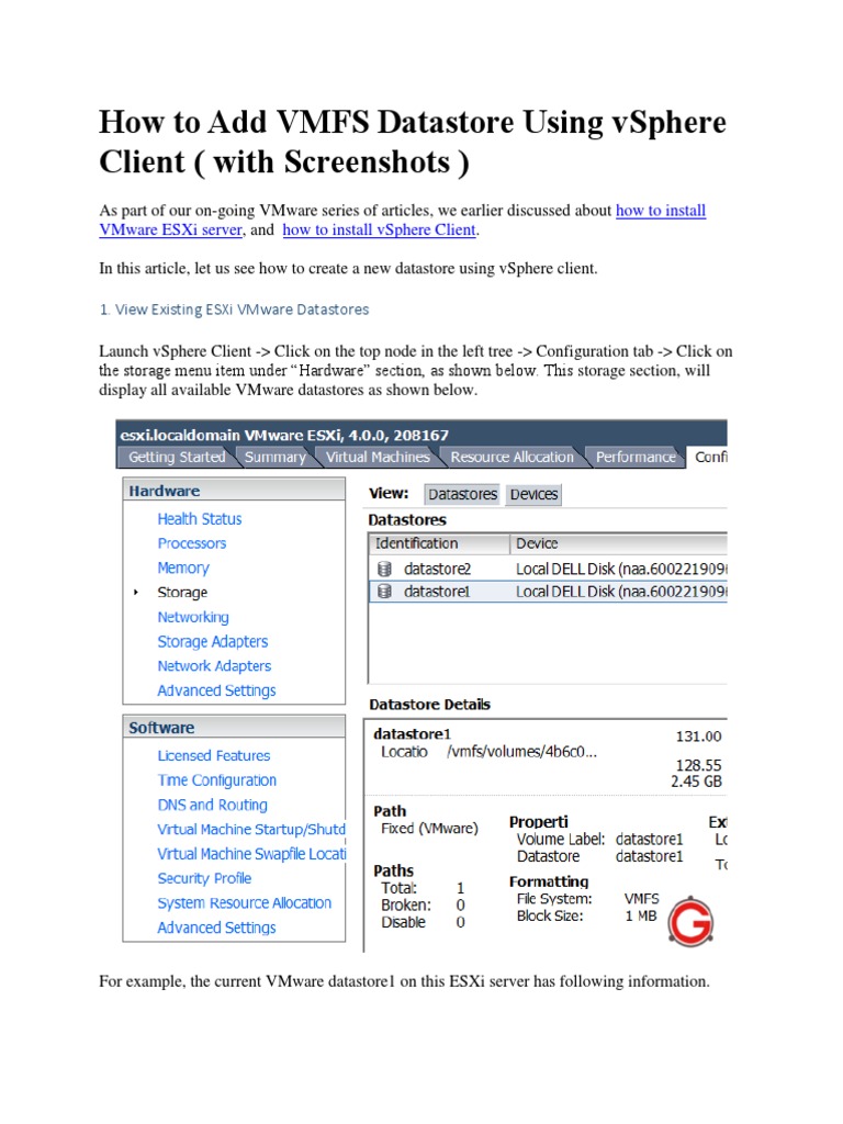 How To Add VMFS Datastore Using Vsphere Client | PDF | Utility Software | Computer Data Storage