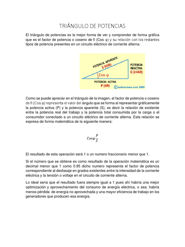 Triangulo de Potencias | PDF | Energia electrica | Corriente eléctrica